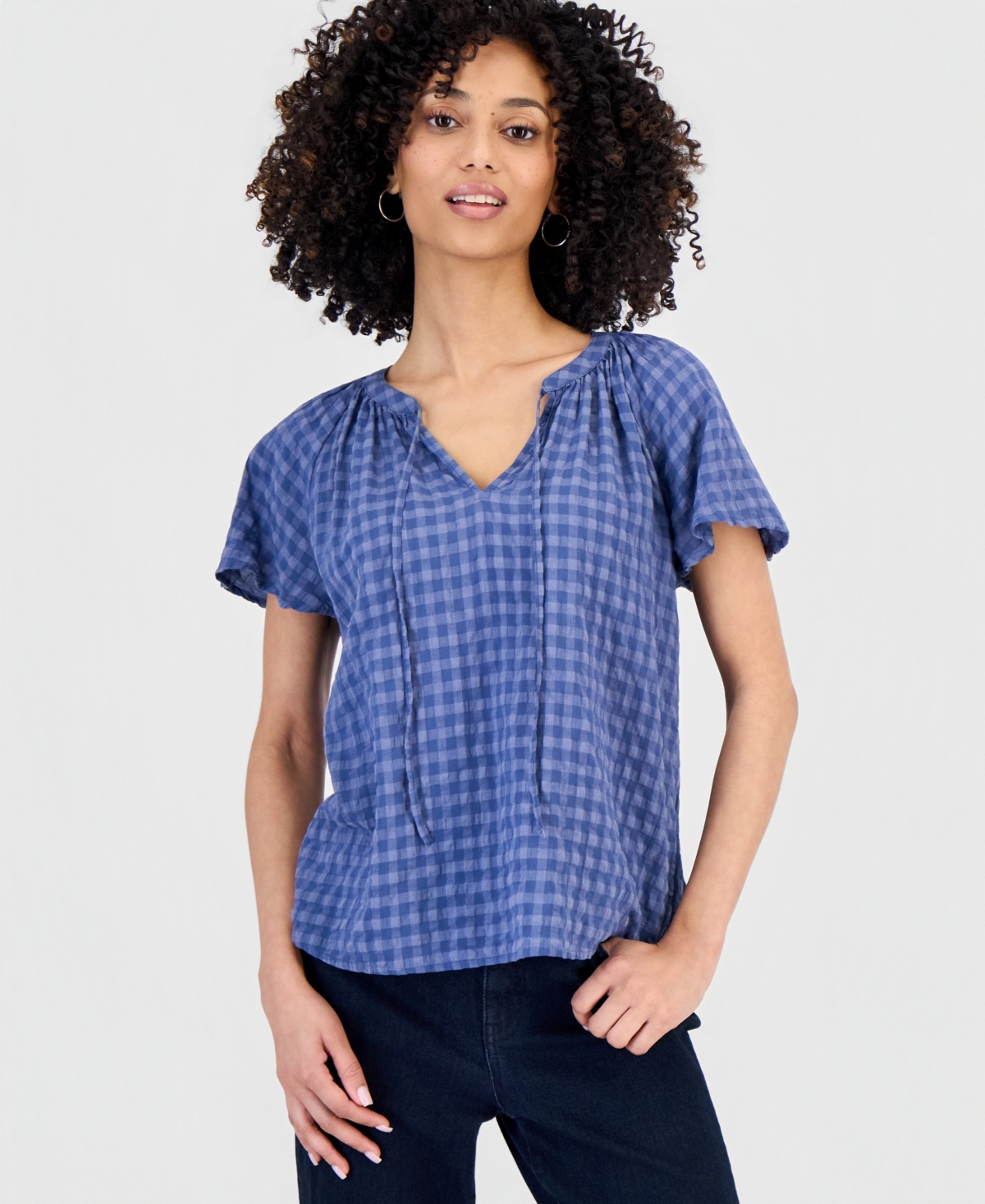 Click here for Style & Co Petite Paisley Bloom Flutter-Sleeve Pop... prices