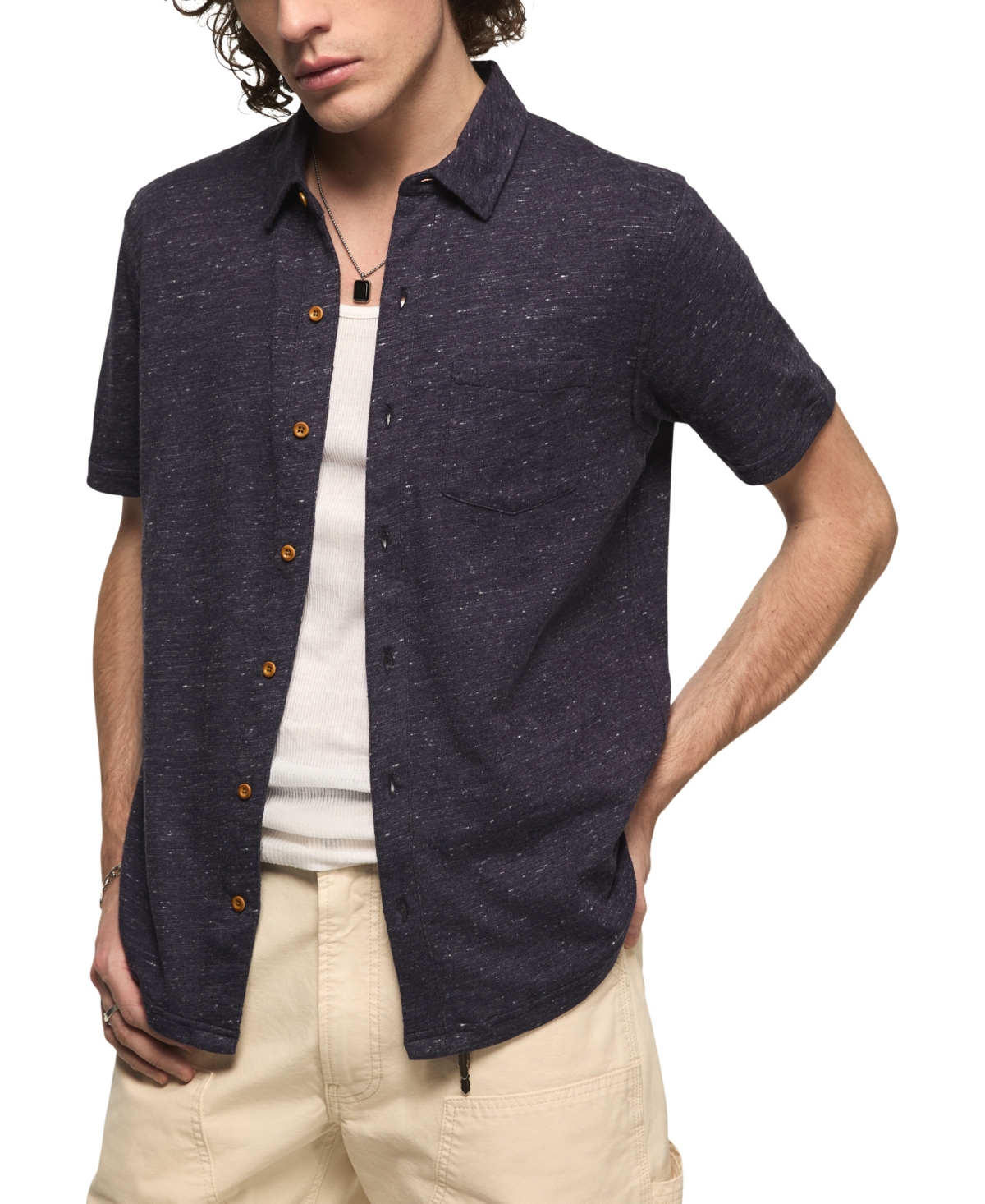 Click here for Lucky Brand Mens Linen Short Sleeve Button Down Sh... prices