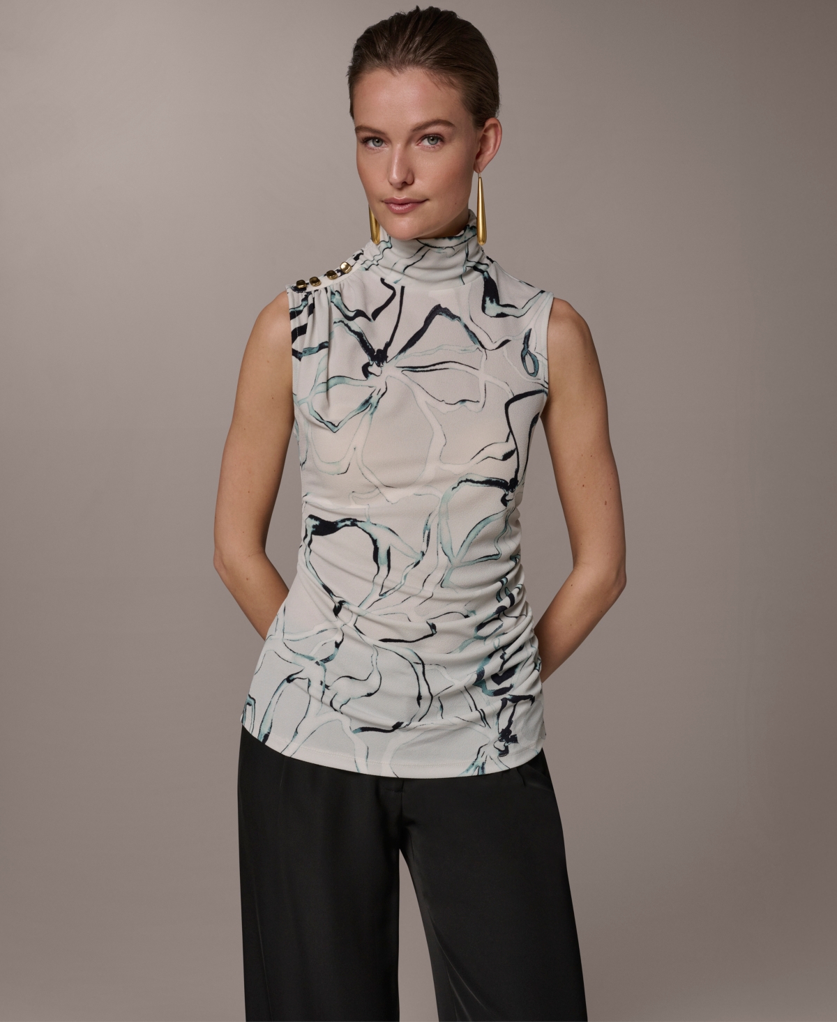 Click here for Donna Karan New York Womens Mock Neck Button Shoul... prices