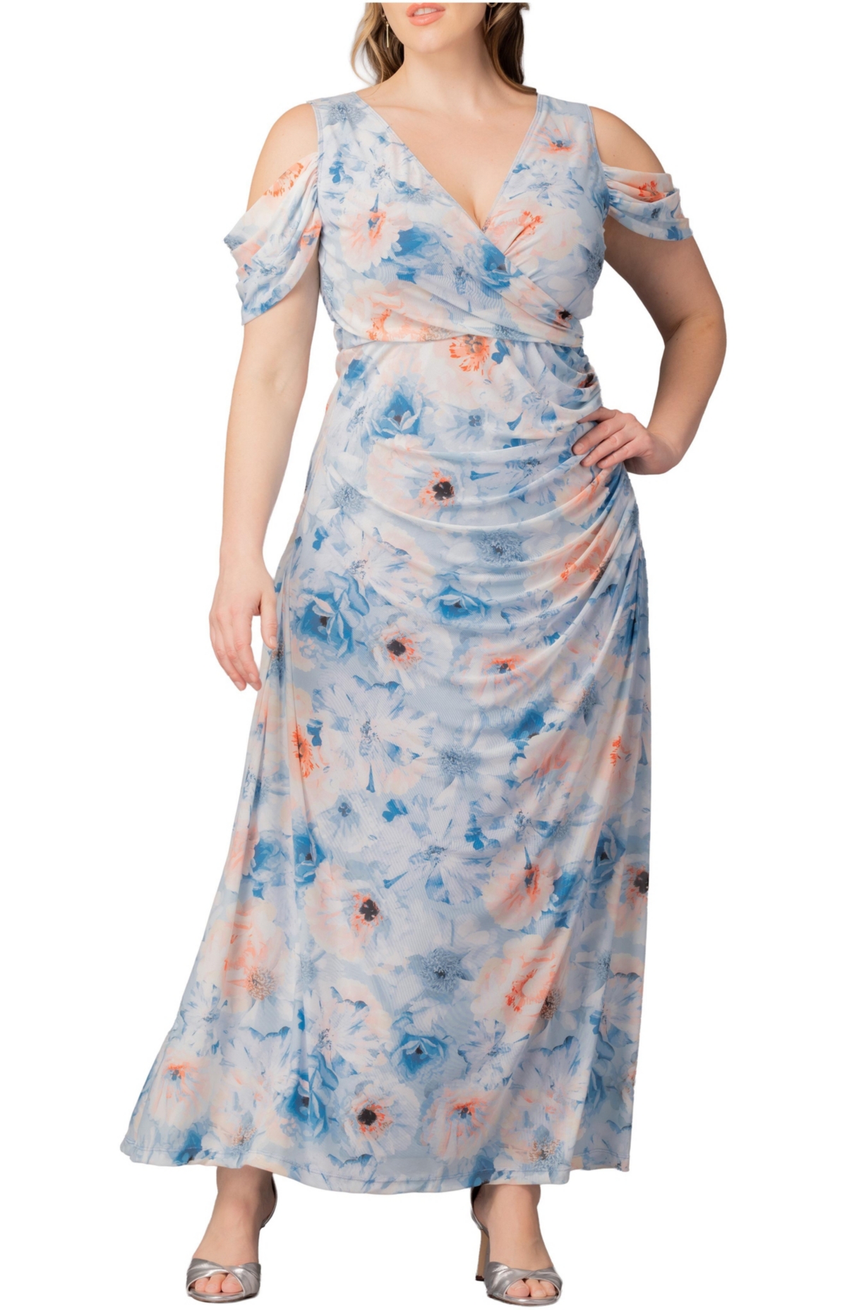 Click here for Kiyonna Plus Size Seraphina Mesh Gown - Pure blue... prices