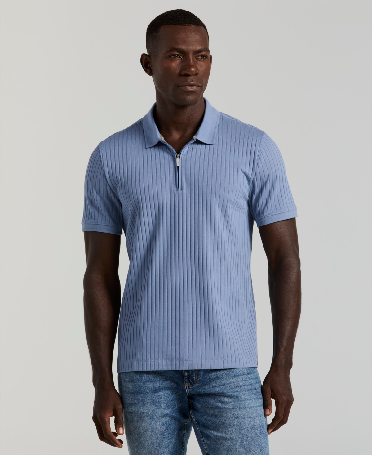 Click here for Perry Ellis Mens Slim-Fit Ribbed-Knit 1/4-Zip Polo... prices