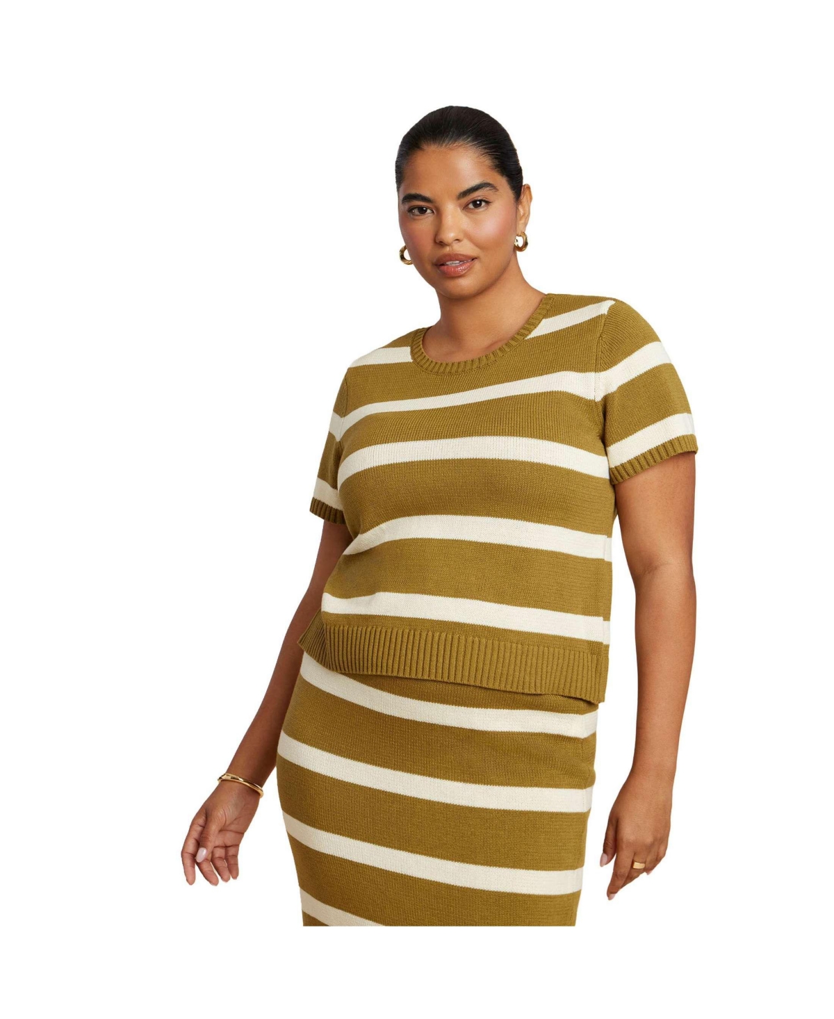 Click here for Eloquii Womens Fitted Sweater Top - Tennis stripe prices