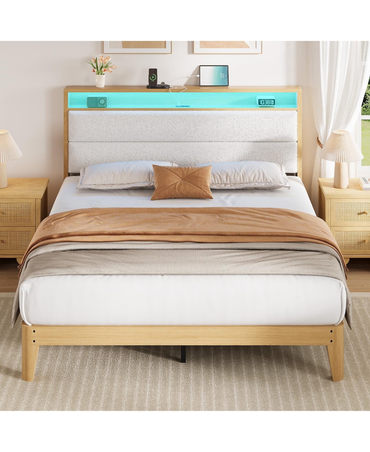 Click here for gaomon Boucle Upholstered Bed Frame with Led Light... prices