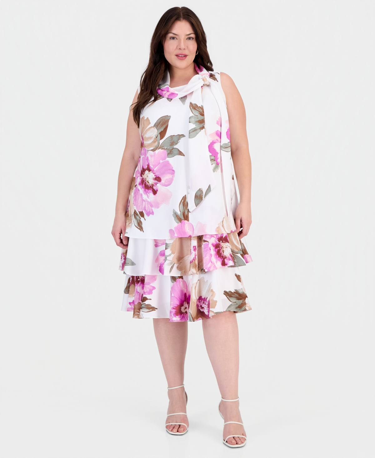 Click here for Robbie Bee Plus Size Printed Bow-Neck Chiffon Trap... prices
