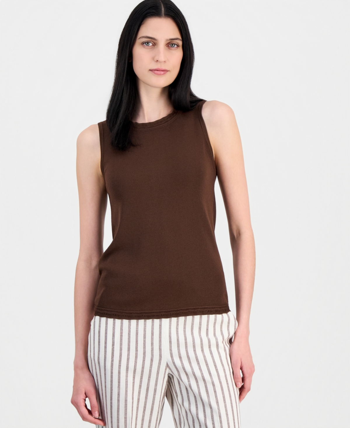 Click here for Anne Klein Womens Scallop-Trim Sleeveless Top - Da... prices