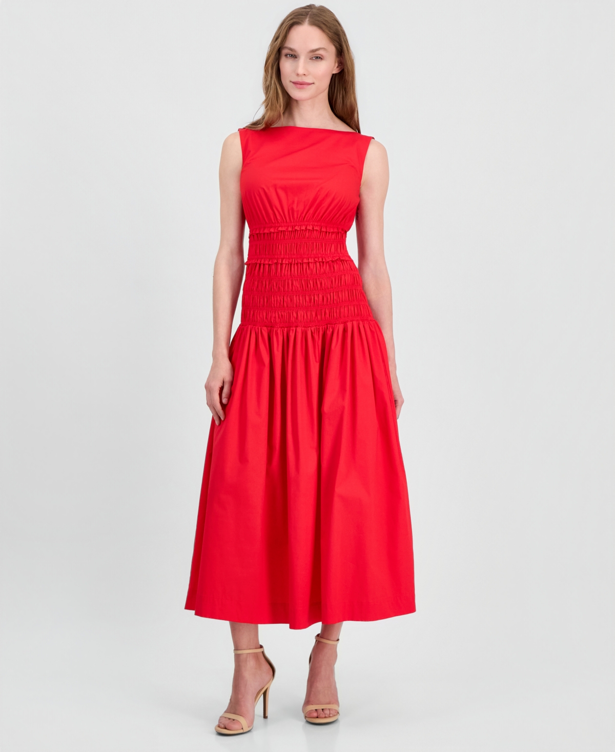 Click here for Anne Klein Womens Jewel-Neck Smocked Midi Dress -... prices