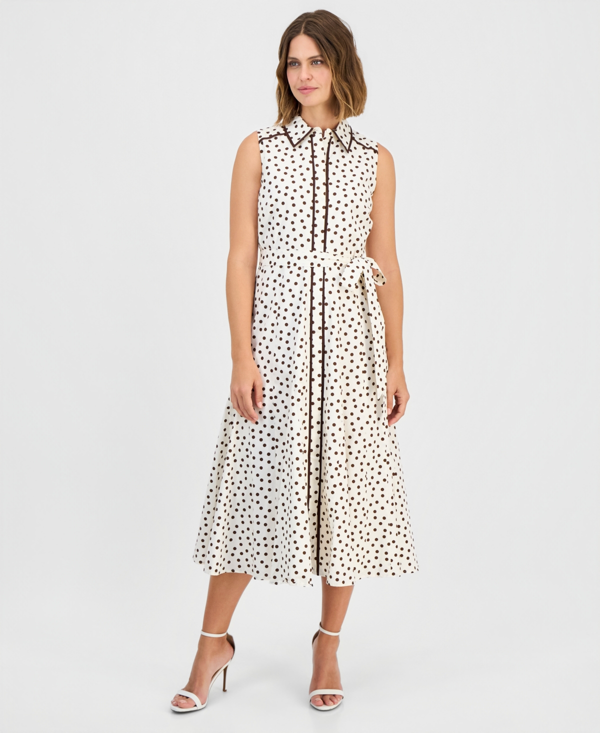 Click here for Anne Klein Womens Sleeveless Shirtdress - White Do... prices