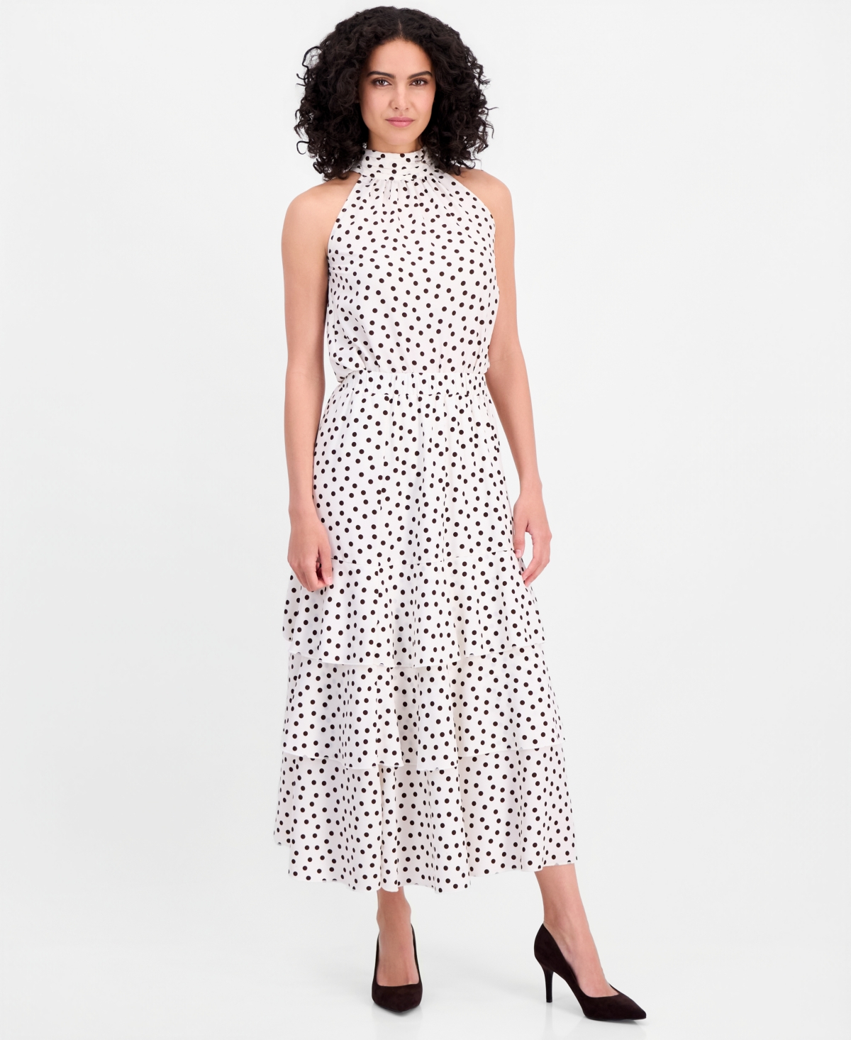 Click here for Anne Klein Petite Tiered Pull-On Midi Skirt - Whit... prices