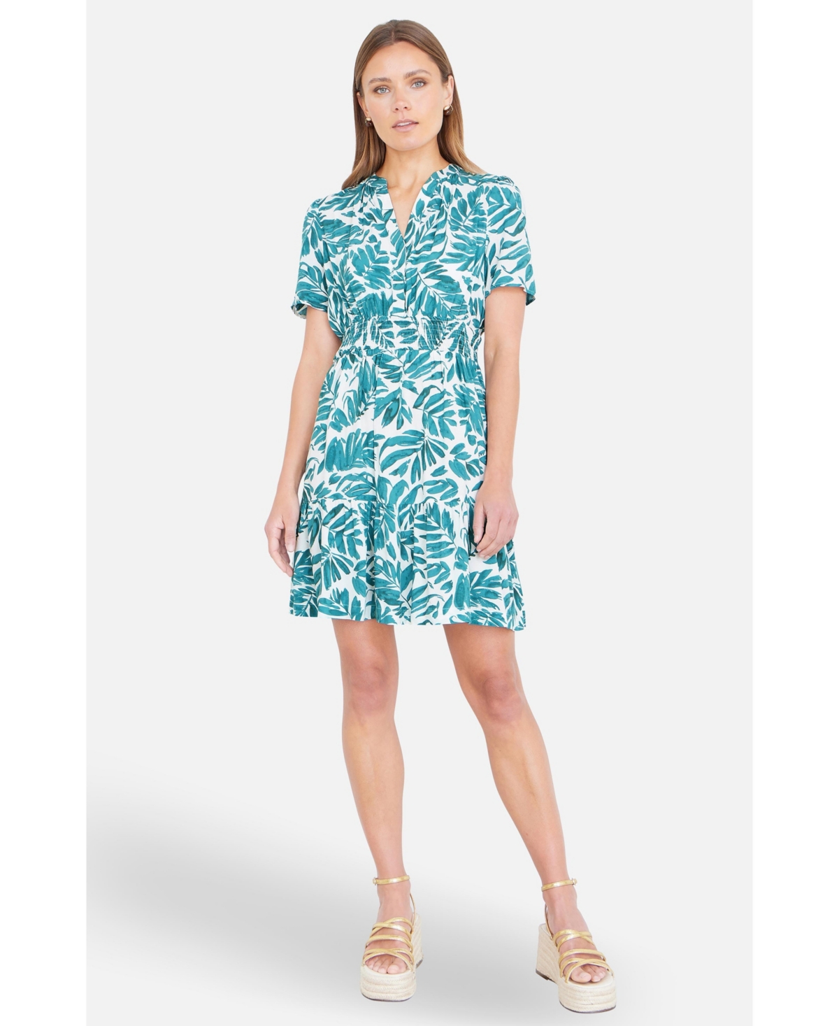Click here for Yumi Womens Leaf Print Mini Dress - Green prices