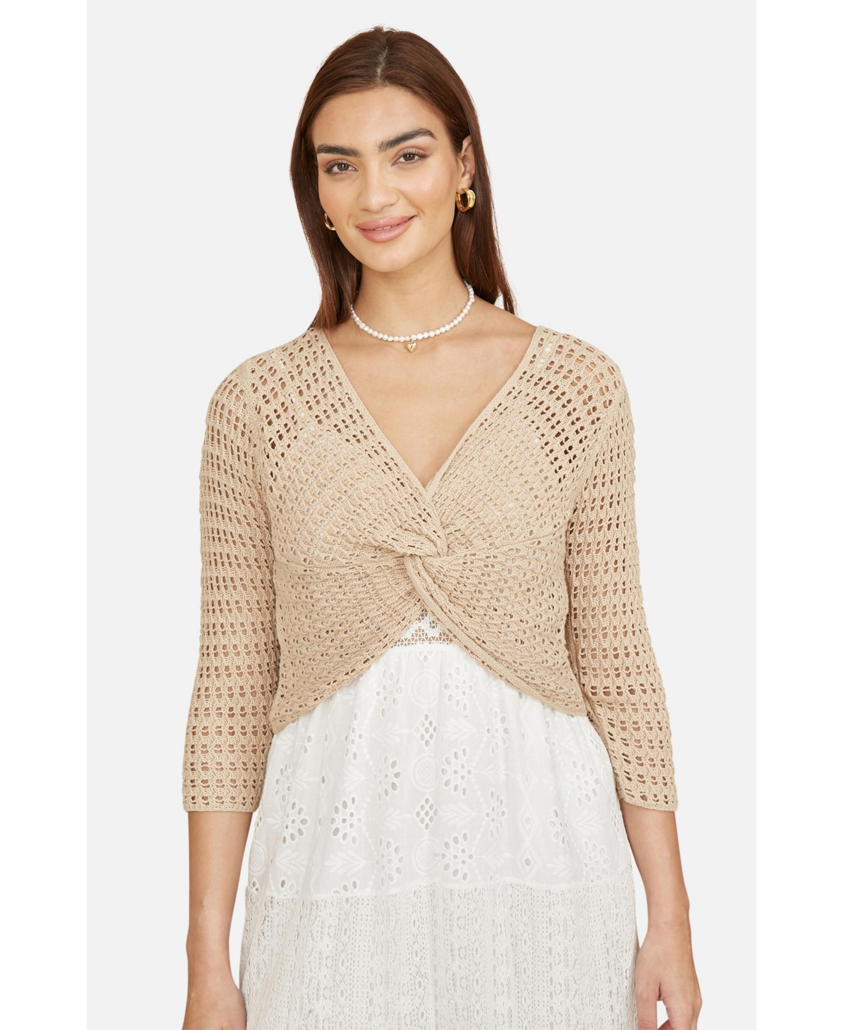 Click here for Yumi Womens Crochet Cotton Twisted Bolero Top - Be... prices