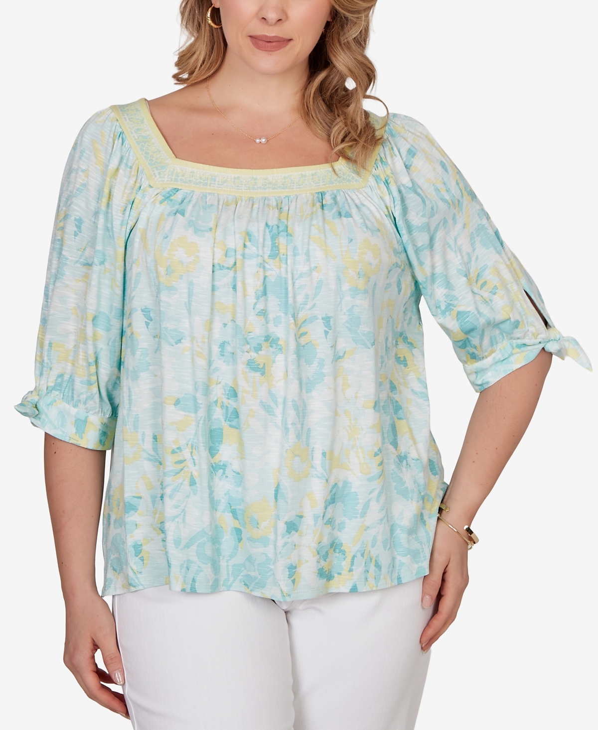 Click here for Ruby Rd. Plus Size Watercolor Floral Square Neck T... prices