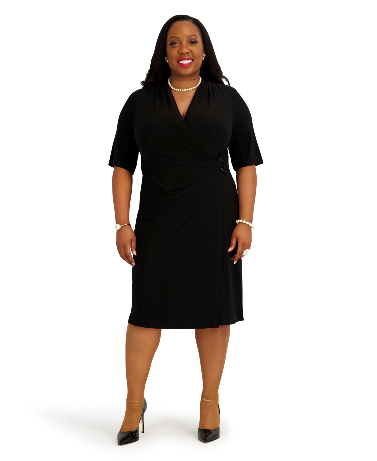 Click here for Kasper Womens V-Neck Midi Dress - Black prices