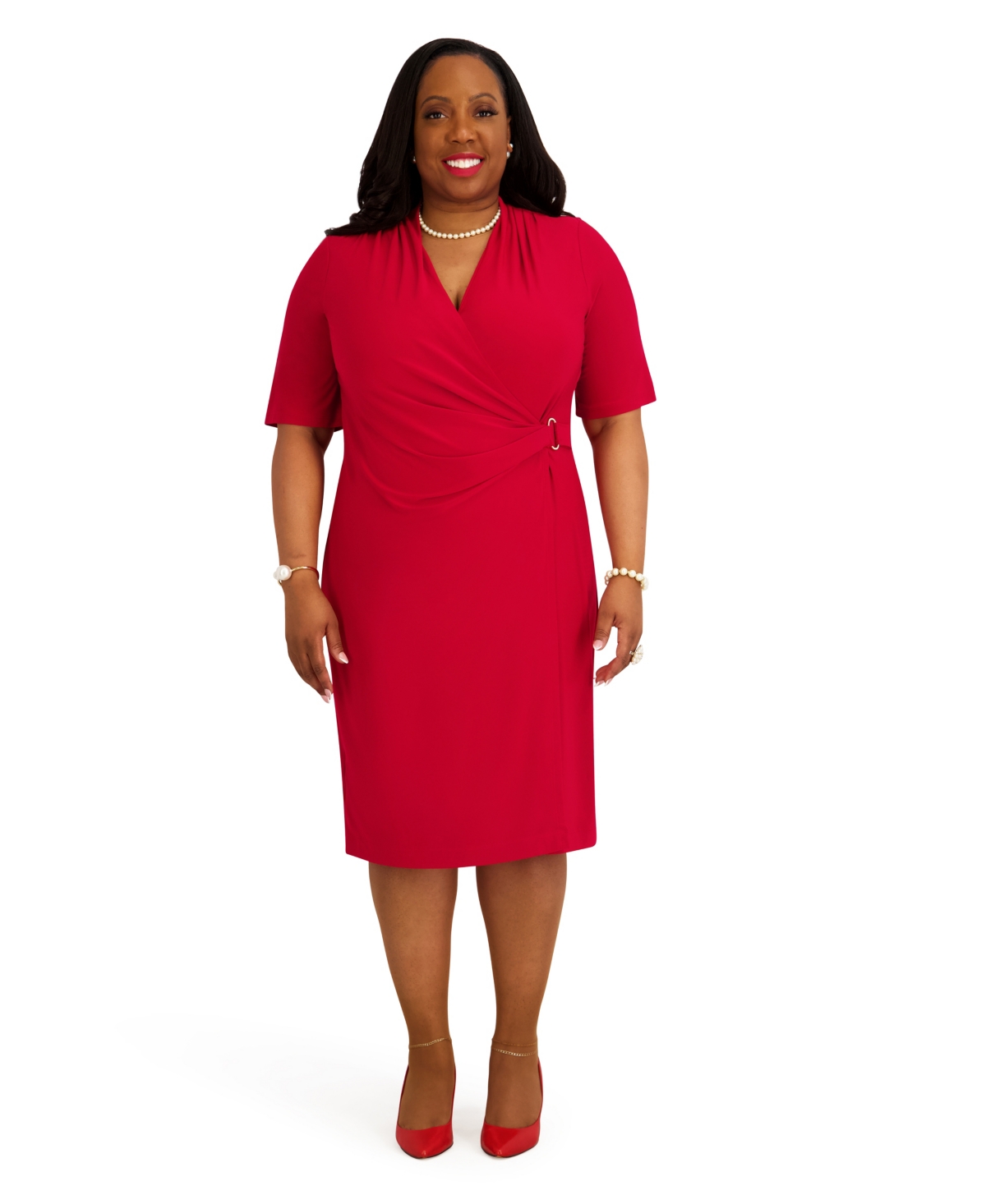 Click here for Kasper Womens V-Neck Midi Dress - Crimson prices