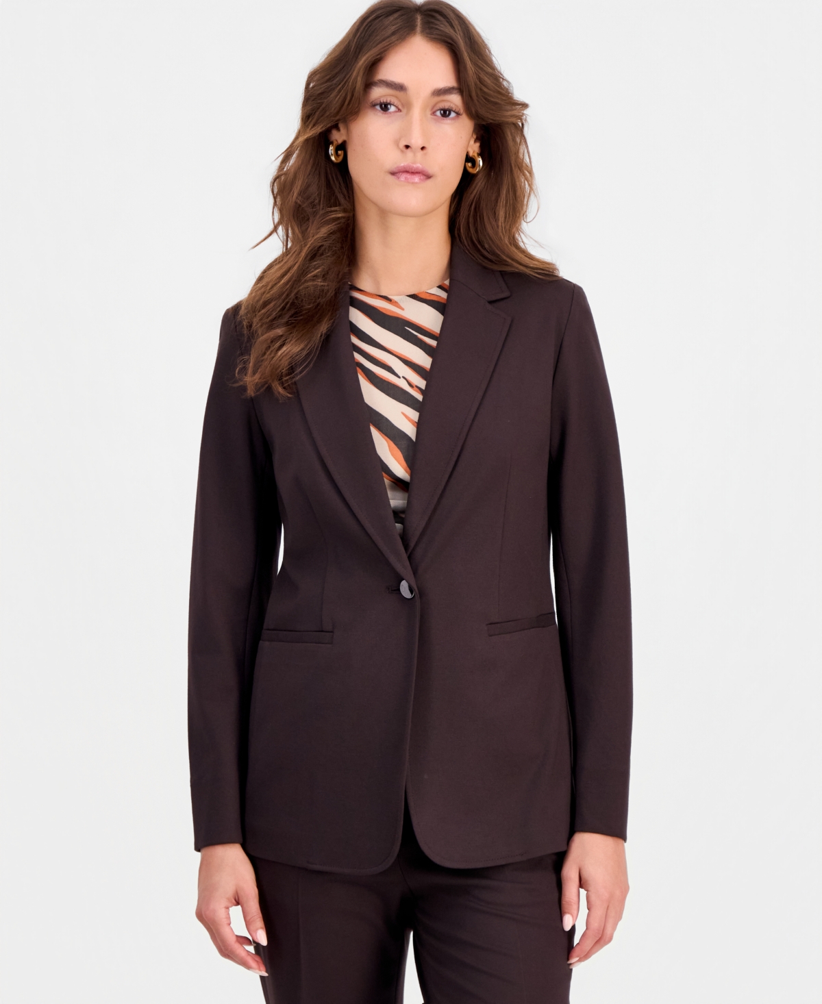 Click here for Bar Iii Womens Compression Notch-Collar Single But... prices