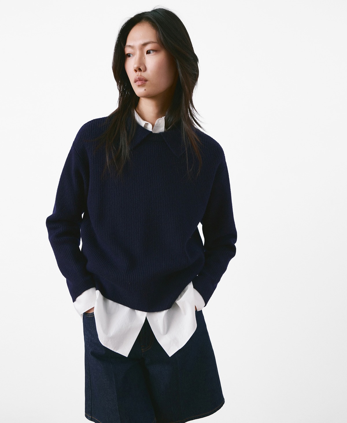 Click here for Mango Womens Knitted Polo-Neck Sweater - Dark Navy prices