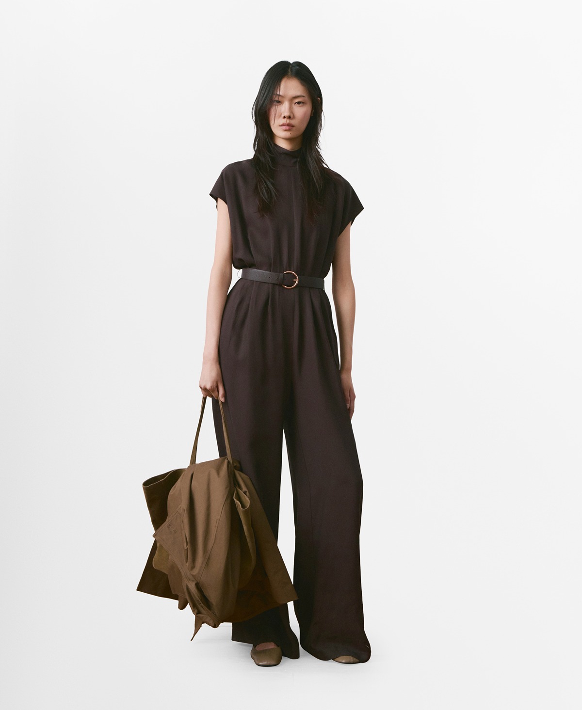 Click here for Mango Womens Lyocell Belt Jumpsuit - Chocolate prices
