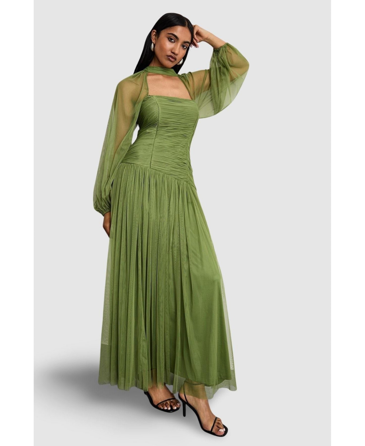 Click here for Warehouse Womens Bow Detail Gathered Tulle Maxi Dr... prices