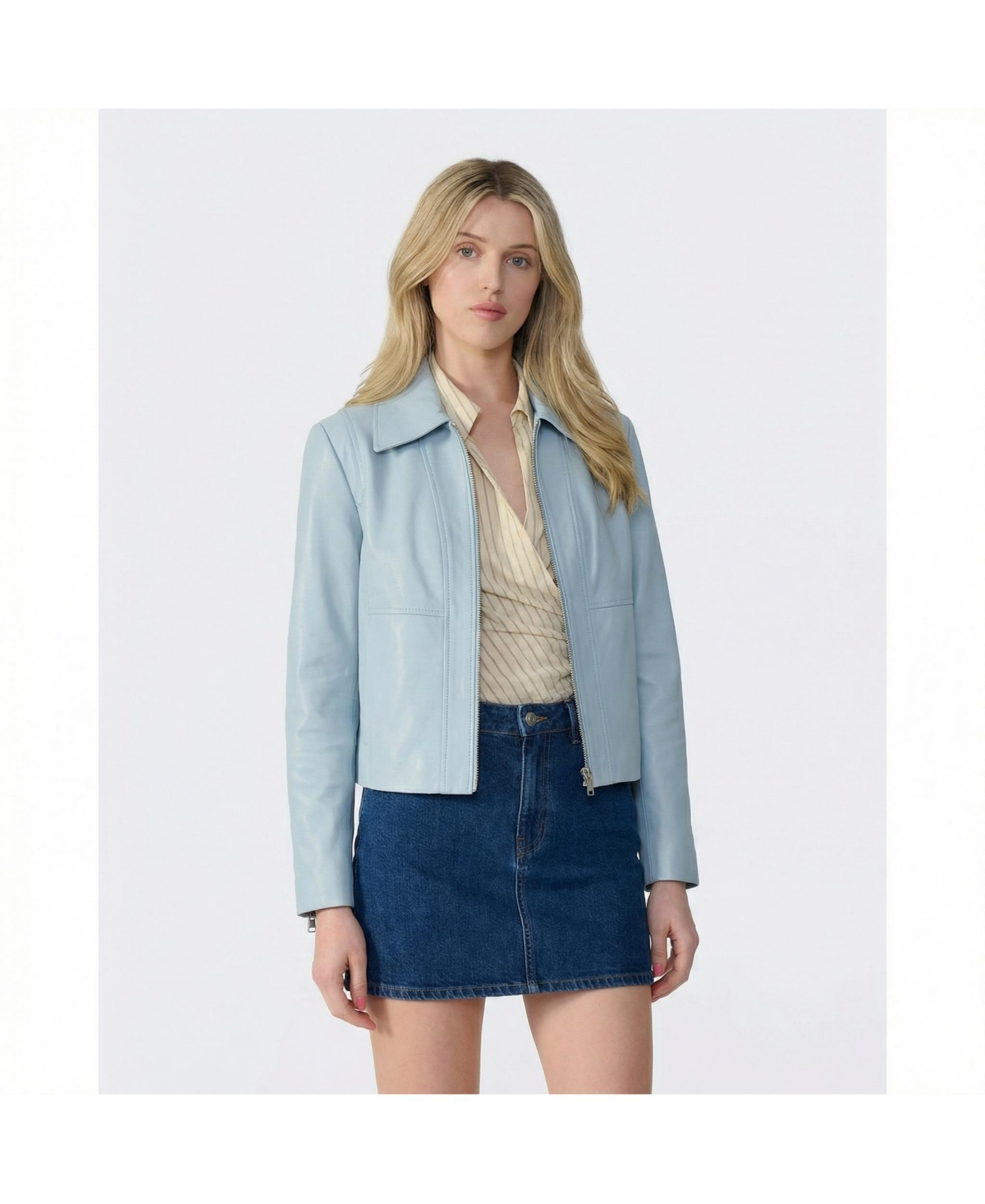 Click here for Furniq Uk Womens Leather Jacket - Light/pastel blu... prices