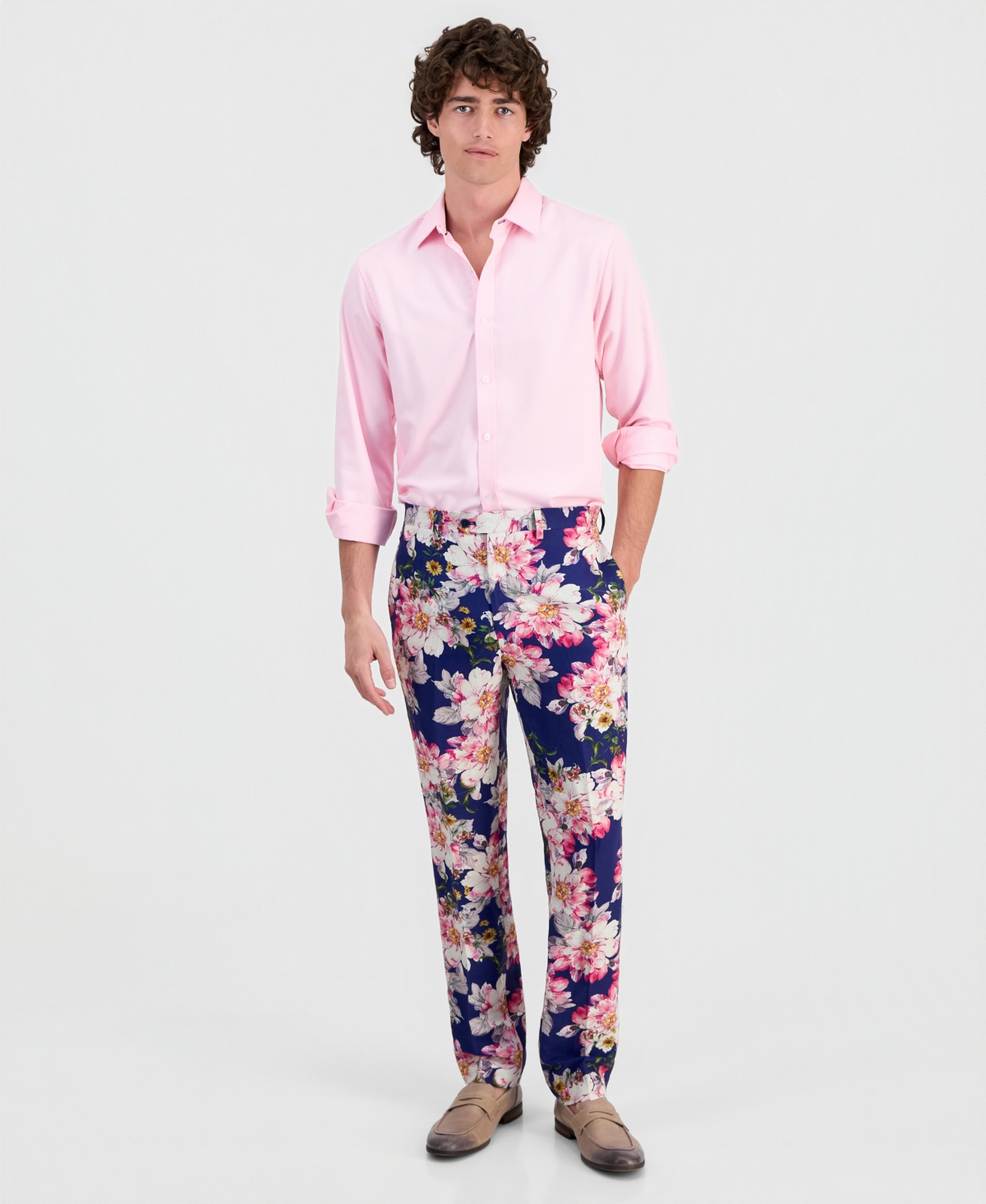 Click here for Mens Slim Fit Dress Pants - Navy Pink Floral prices