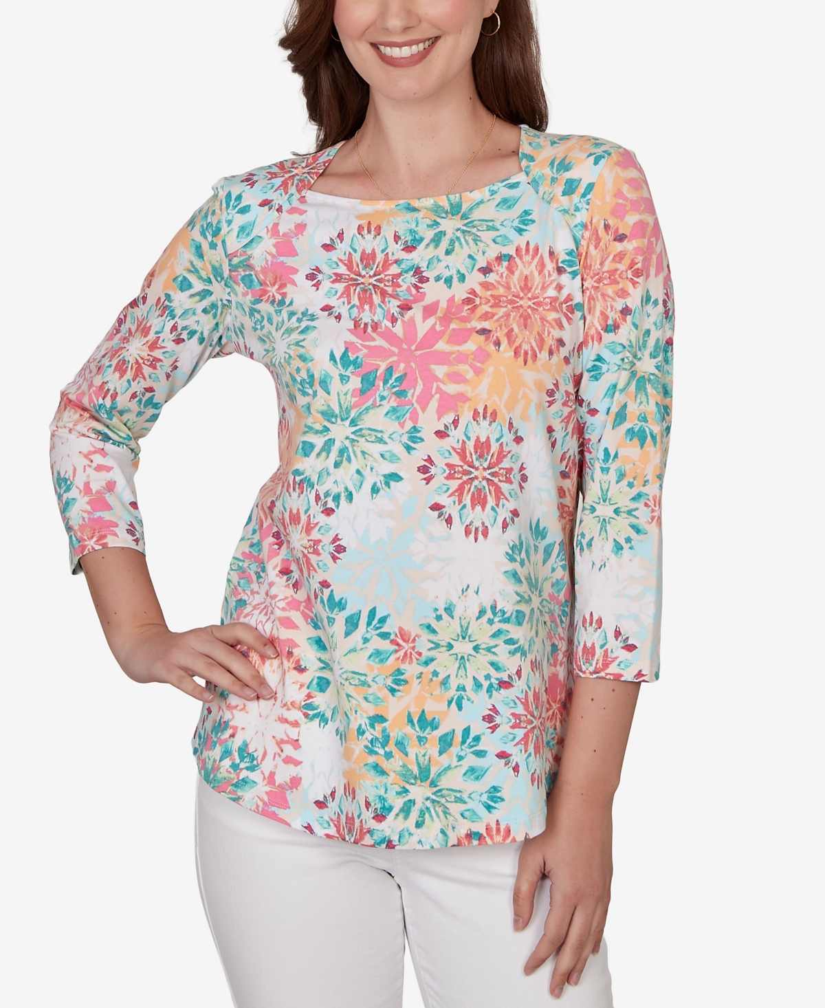 Click here for Ruby Rd. Petite Floral Medallion Knit Top - Cotton... prices