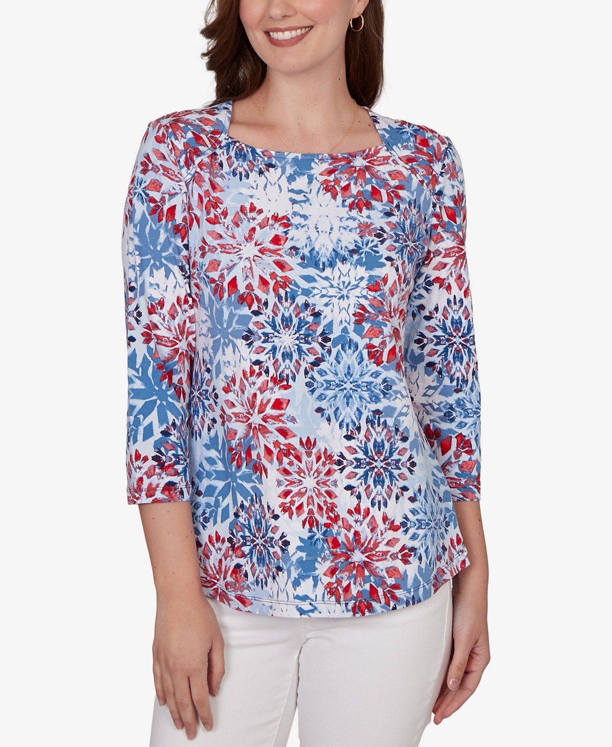 Click here for Ruby Rd. Petite Floral Medallion Knit Top - Porcel... prices