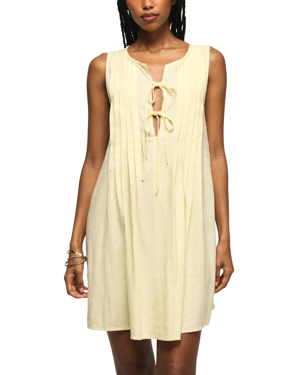 Click here for Lucky Brand Womens Pleated Tie Neck Mini Dress - T... prices