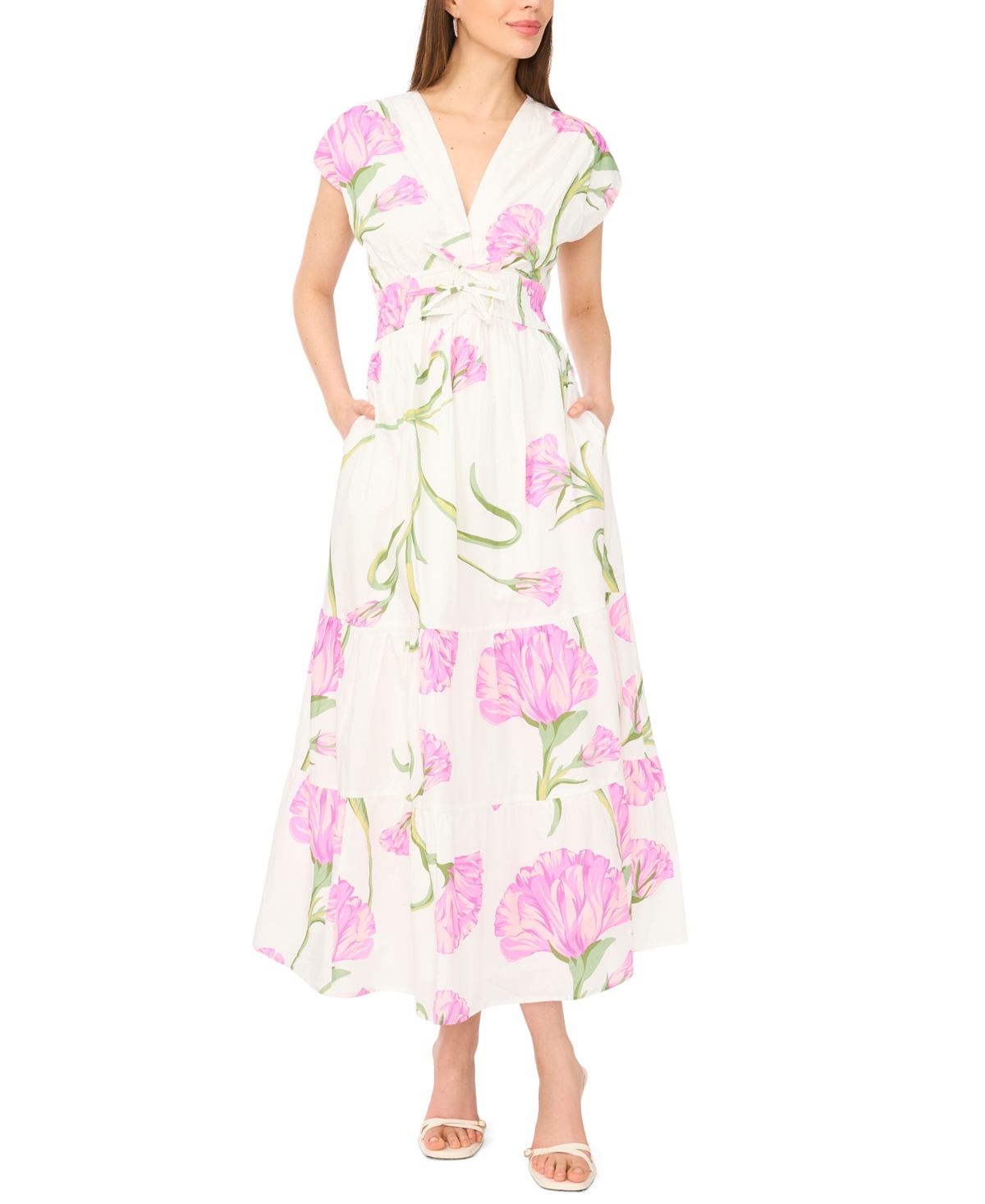 Click here for CeCe Womens V-Neck Tie Waist Maxi Dress - New Ivor... prices