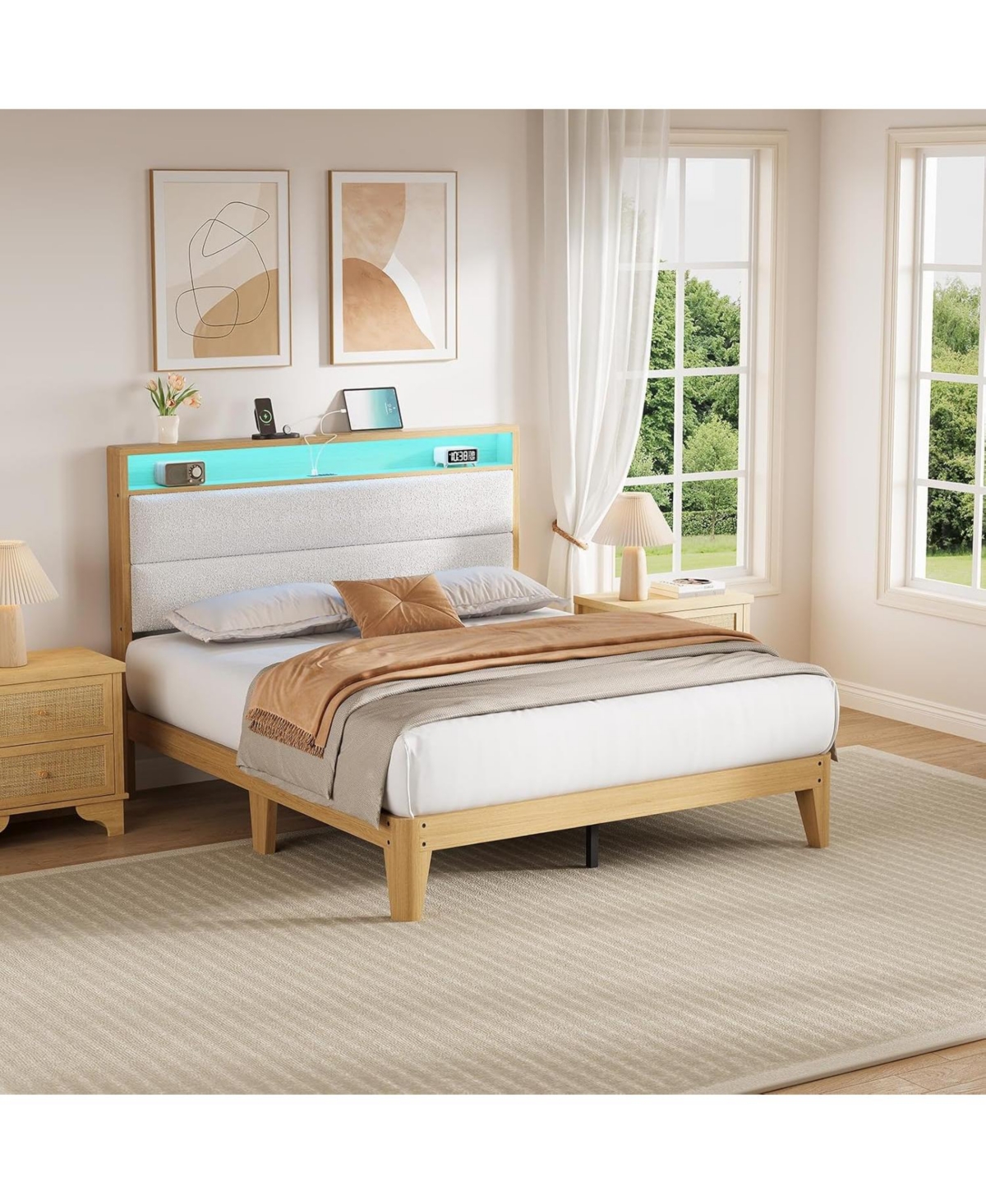 Click here for gaomon Boucle Bed Frame  Bed Frame with Rgb Led Li... prices