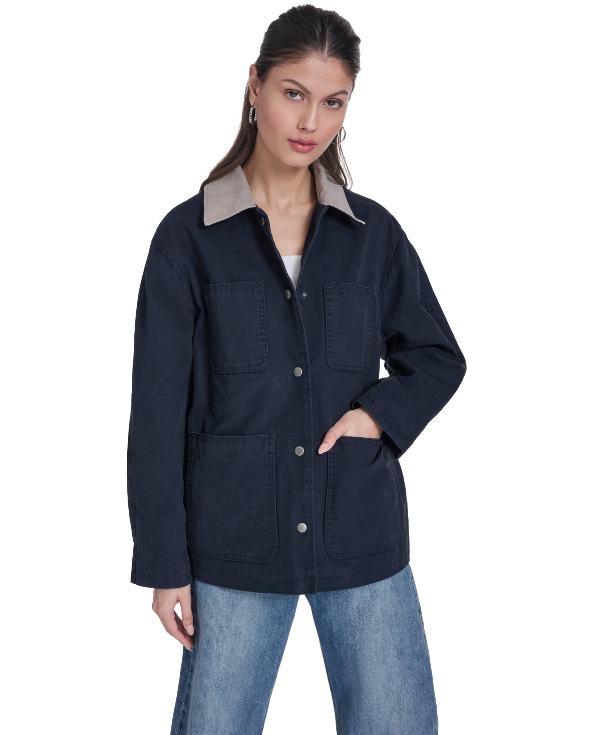 Click here for Levis Womens Laydown Collar Jacket - Navy With Tan... prices