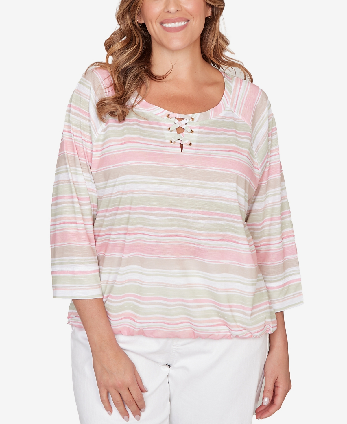 Click here for Hearts Of Palm Plus Size Printed Slub Blouson with... prices