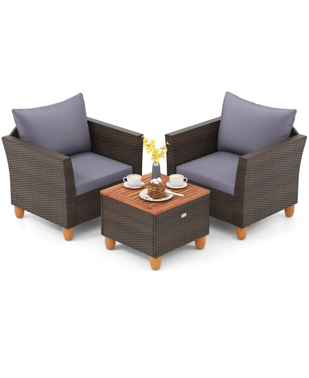 Click here for 3 Pieces Patio Rattan Bistro Furniture Set with Wo... prices