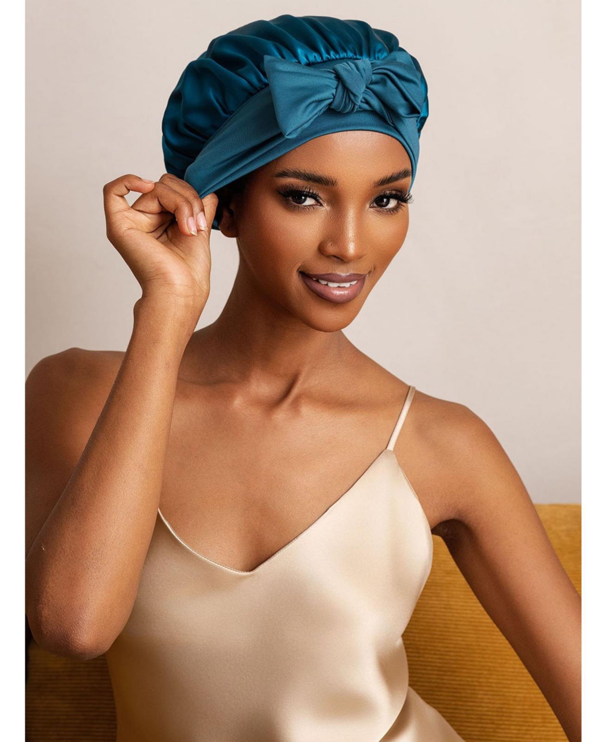 Click here for Silksilky Pure Silk Bowknot Tie Bonnet - Blue prices