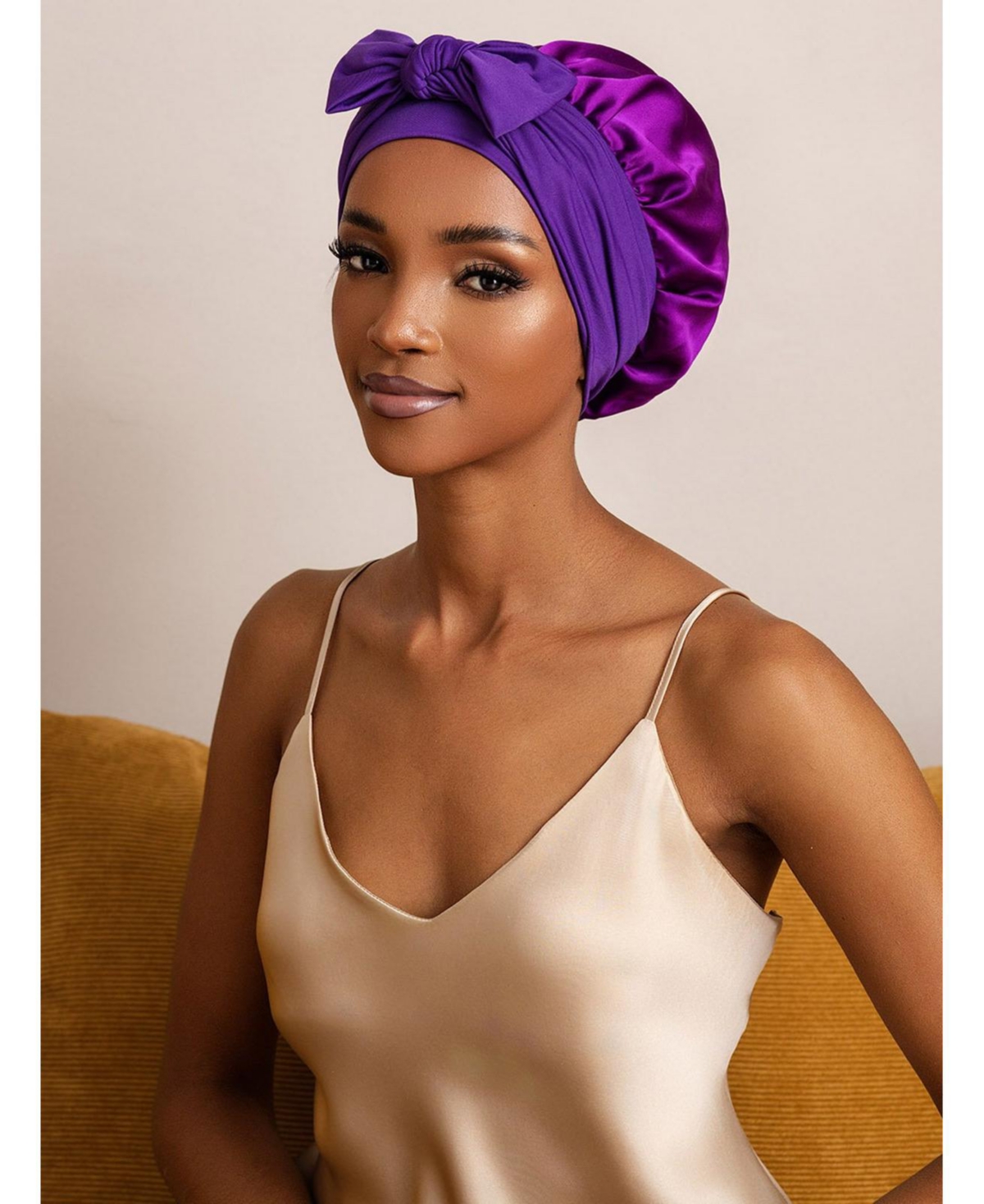 Click here for Silksilky Pure Silk Bowknot Tie Bonnet - Purple prices