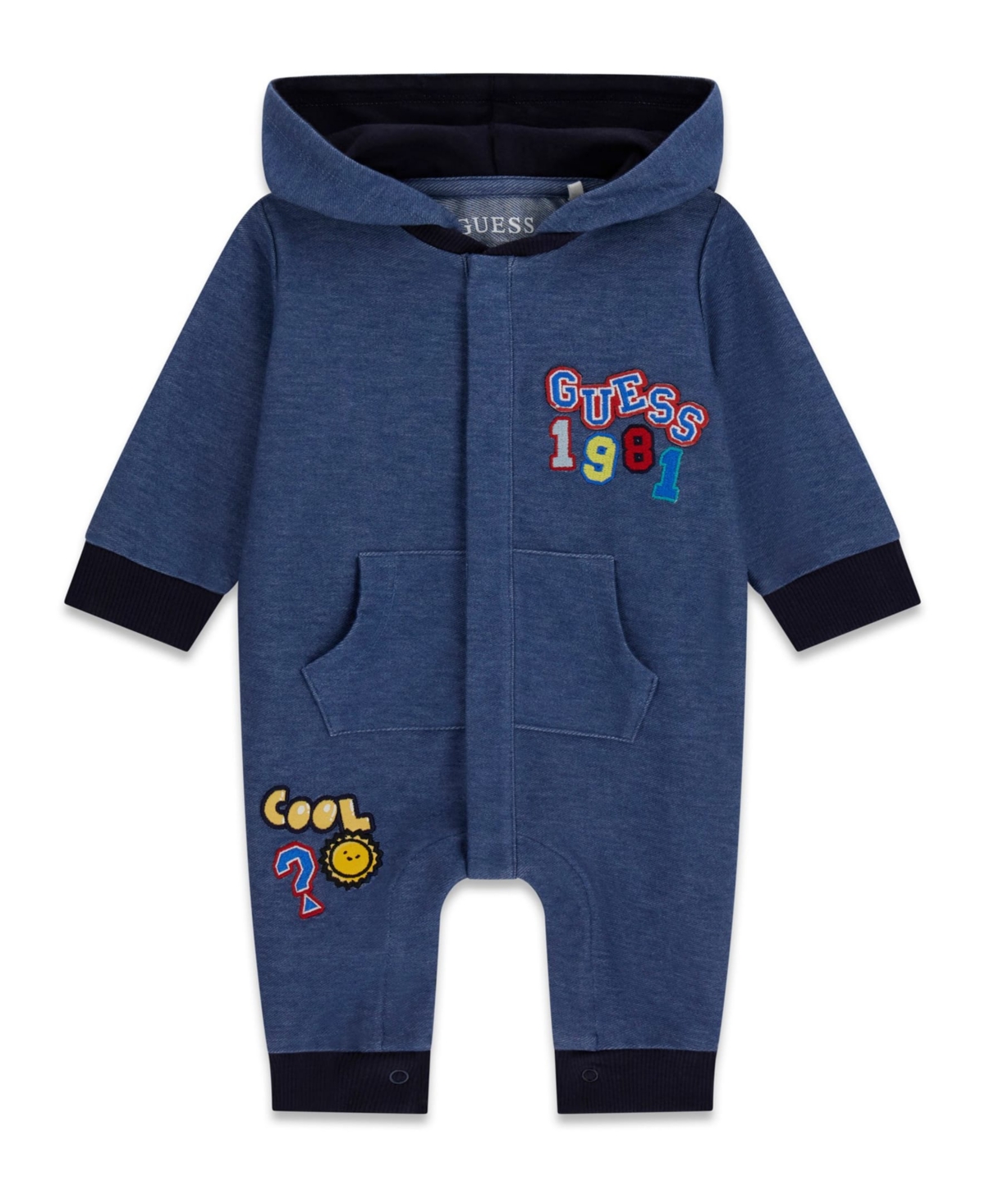 Click here for Guess Baby Boys Knit Denim Hooded Coverall - Blue prices