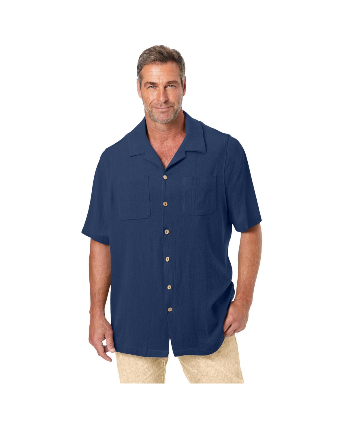 Click here for KingSize Big & Tall Gauze Camp Shirt - Navy prices