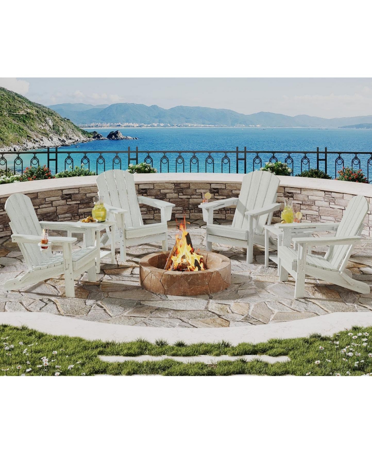 Click here for gaomon Folding Adirondack Chair Set of 4 with 2 Si... prices