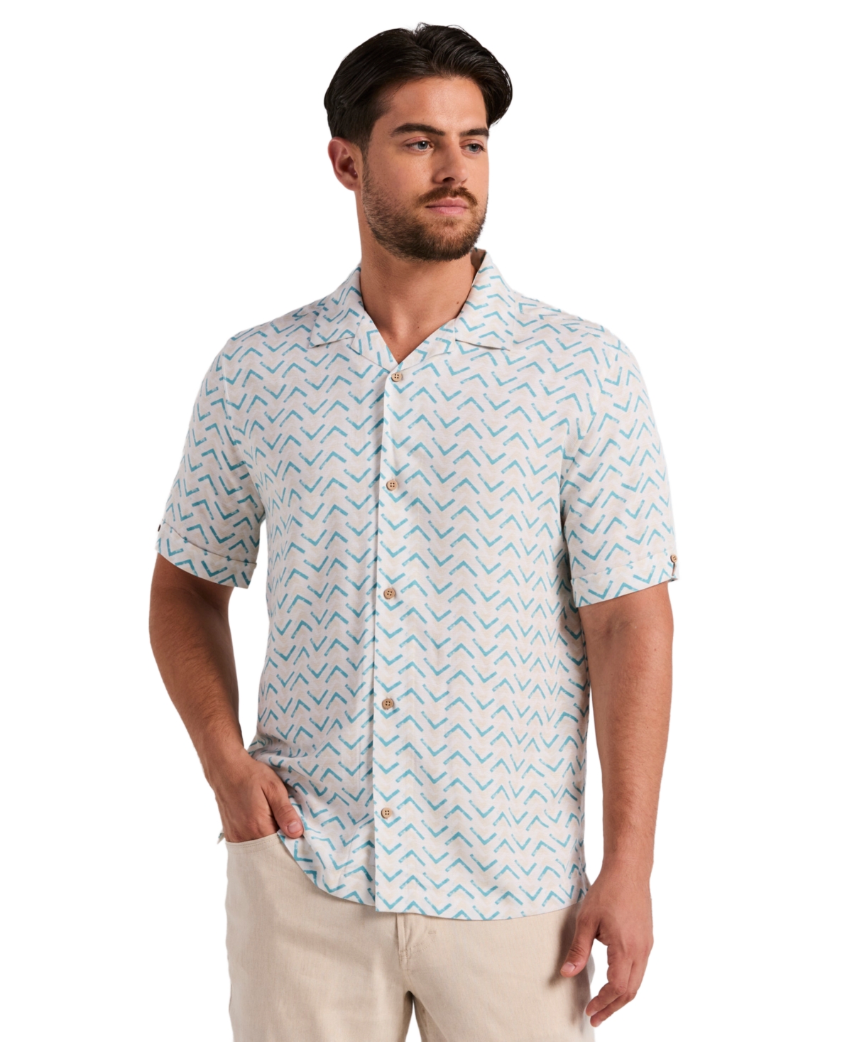 Click here for Cubavera Mens Textured Geometric Print Shirt - Bri... prices