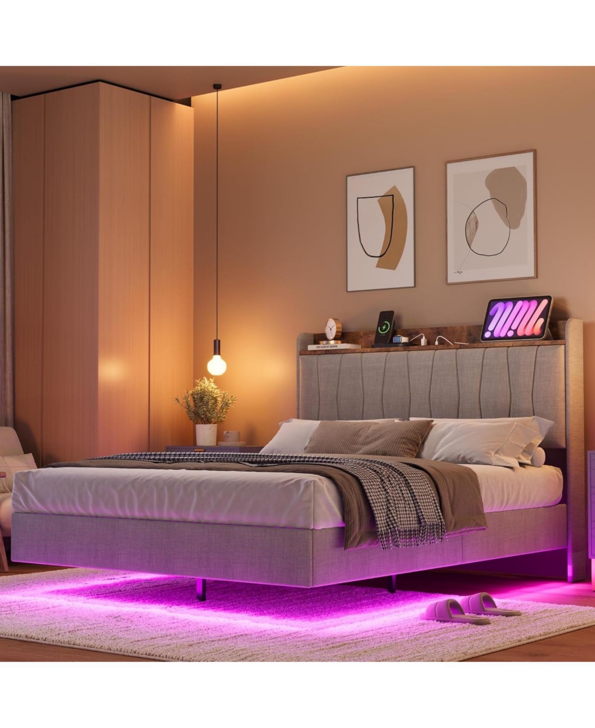 Click here for gaomon Floating Bed Frame with Led Lights & Chargi... prices