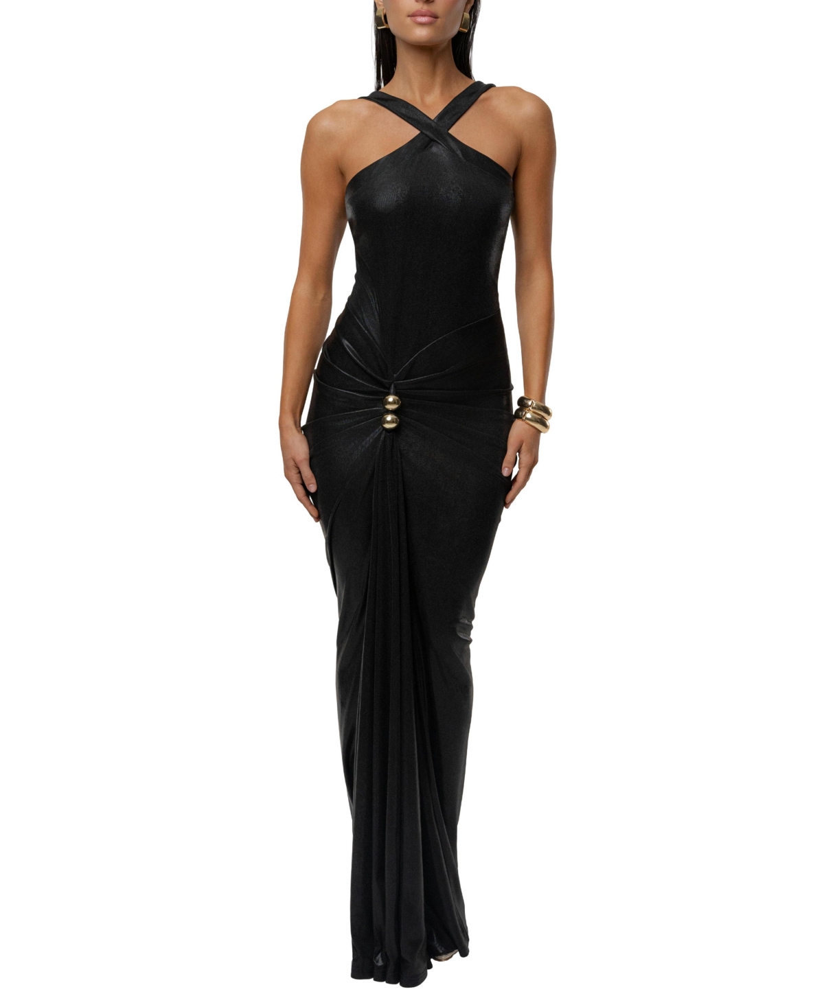 Click here for Jluxlabel Womens Draped Maxi Gown - Black prices