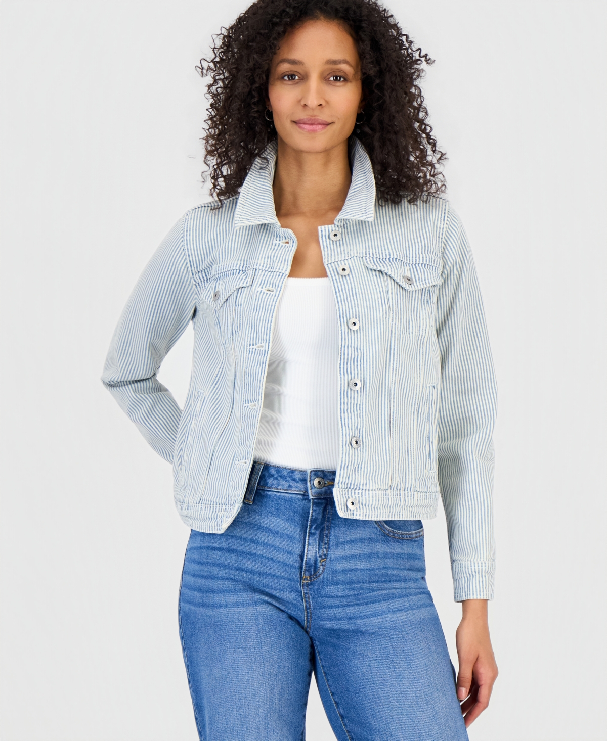 Click here for Style & Co Womens Striped Denim Jacket  Macys Excl... prices