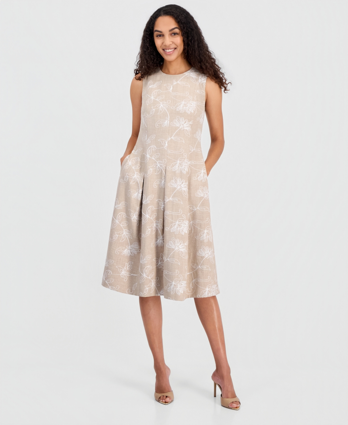 Click here for Kasper Petite Box Pleated Crewneck Midi Dress - St... prices