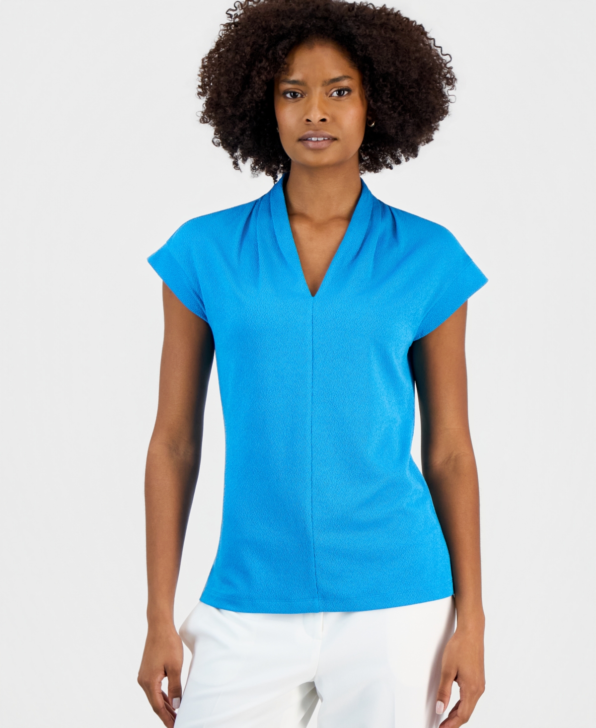 Click here for Kasper Petite V-Neck Pull-On Blouse - Bright Azul prices