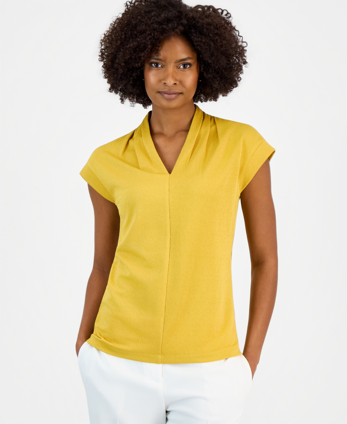Click here for Kasper Petite V-Neck Pull-On Blouse - Butterscotch prices