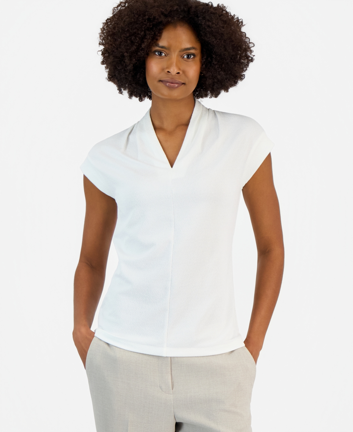 Click here for Kasper Petite V-Neck Pull-On Blouse - Vanilla Ice prices