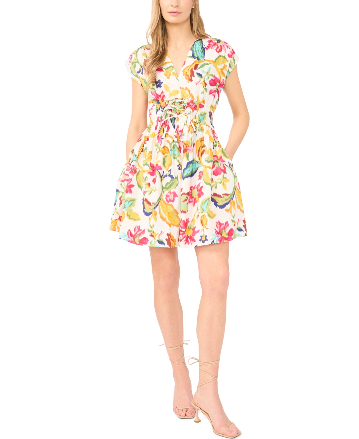 Click here for CeCe Womens V-Neck Multi Tie Mini Dress - Bright R... prices