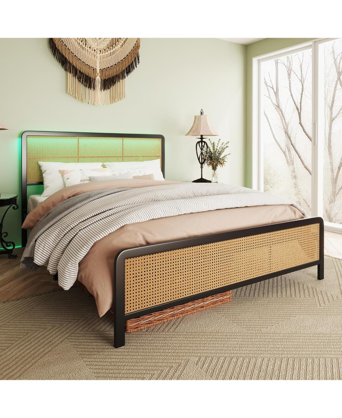 Click here for gaomon Size Rattan Platform Bed Frame with Led Lig... prices