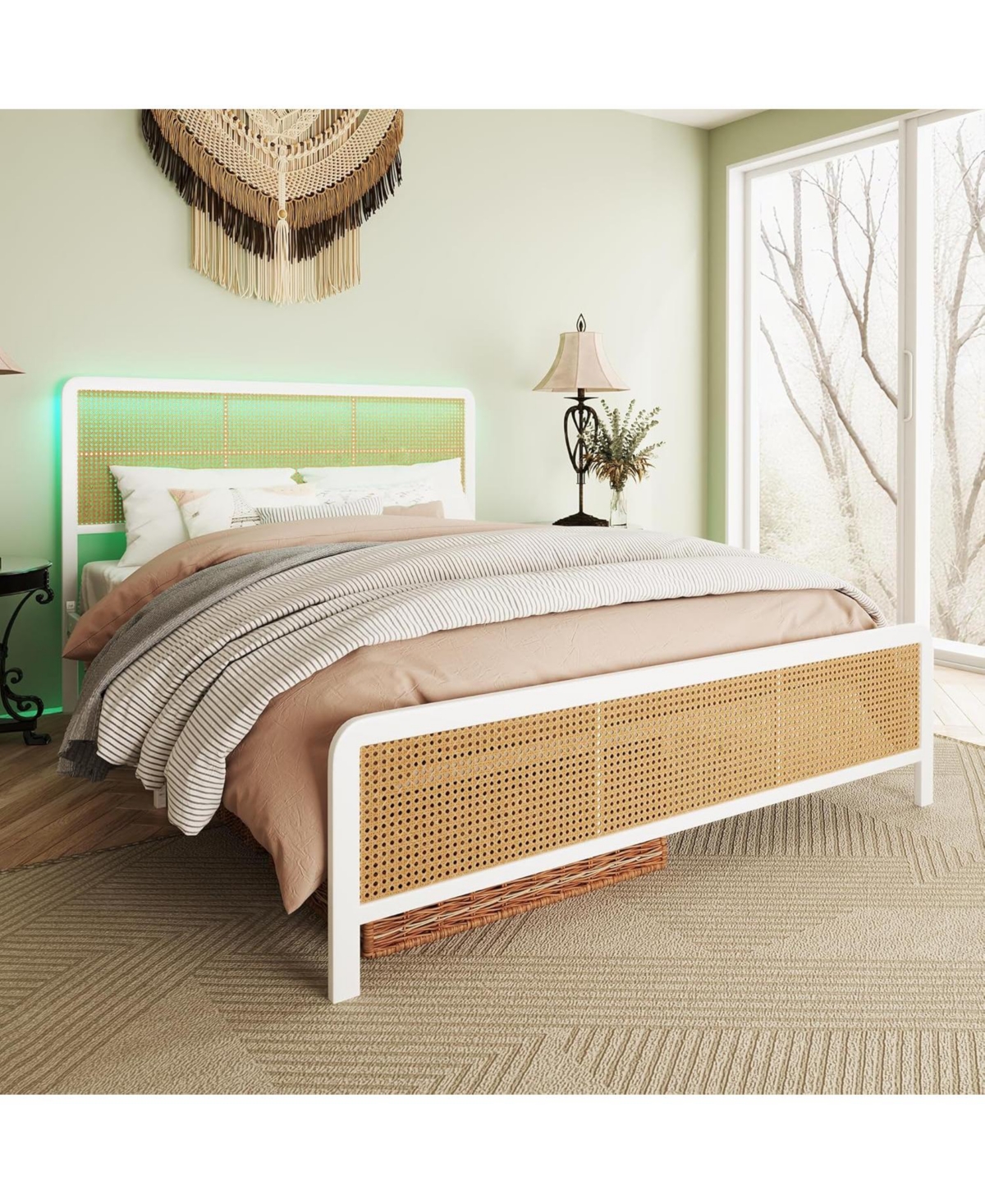 Click here for gaomon Size Rattan Platform Bed Frame with Led Lig... prices