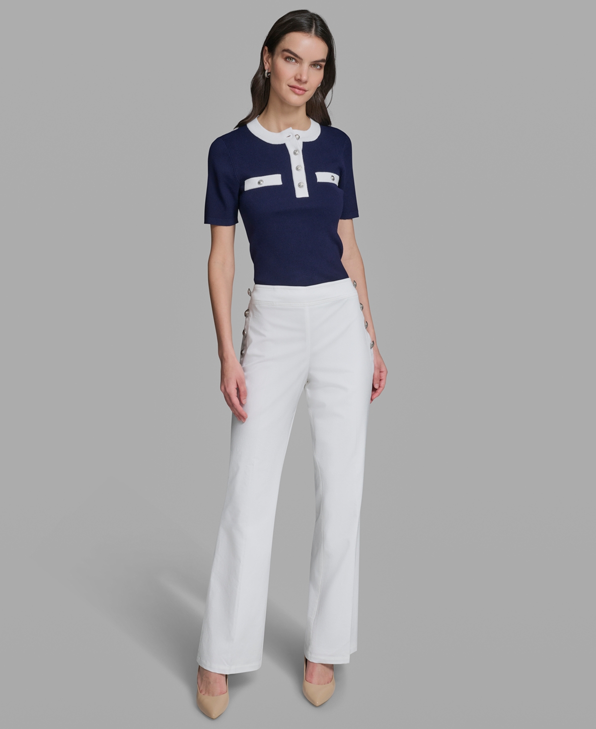 Click here for Karl Lagerfeld Paris Petite Mid-Rise Sailor Pants... prices