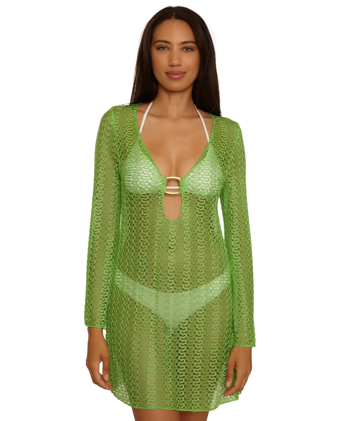 Click here for Becca Womens Crocheted Cover-Up Dress - Green Appl... prices