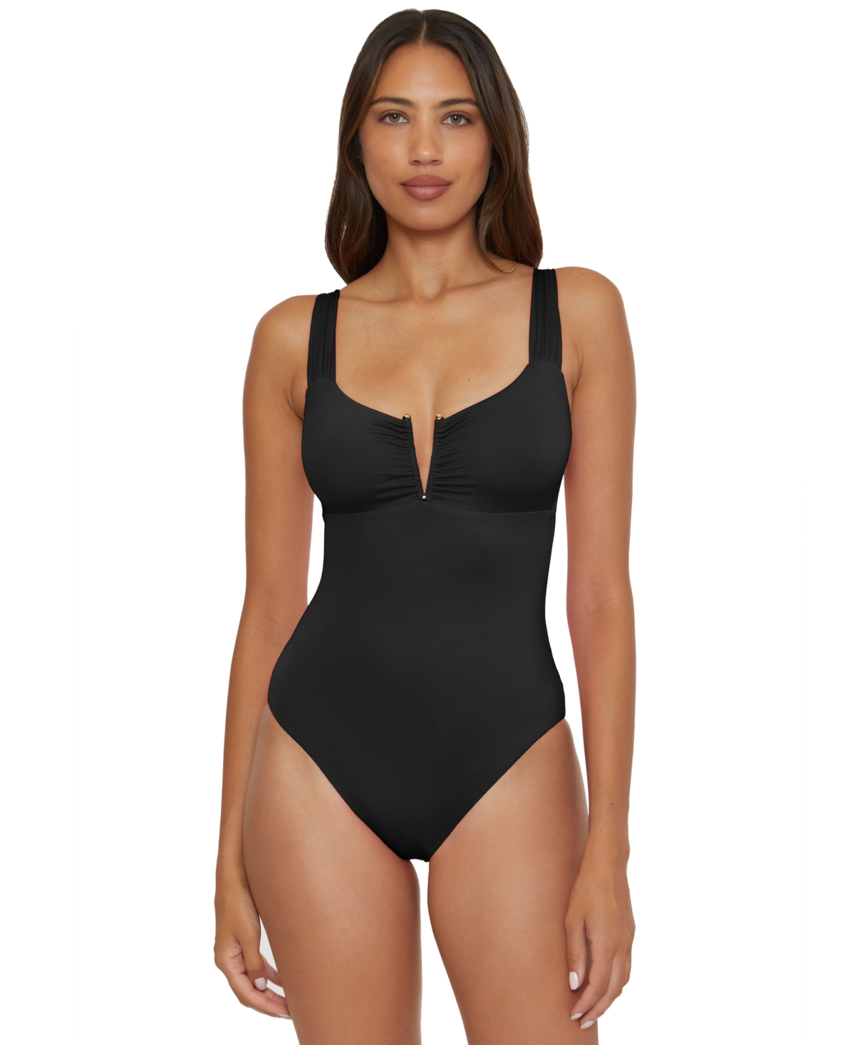 Click here for Becca Womens V-Neck One-Piece Swimsuit - Black prices